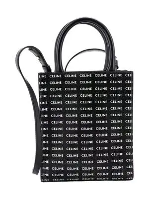Celine Vertical Cabas All Over Logo Print Mini Tote - Black