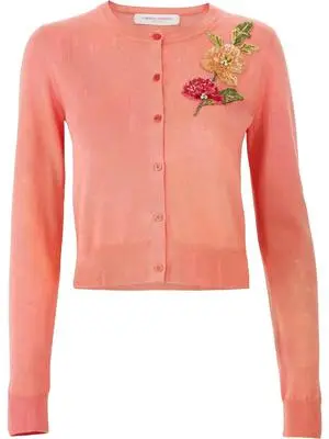 Carolina Herrera Floral-embroidered Cardigan - Pink