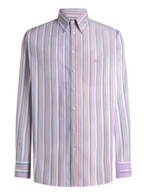Etro Striped Pegaso-embroidered Shirt - Blue