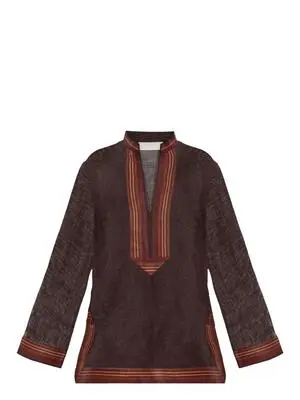 Tory Burch Linen Striped Tunic - Brown