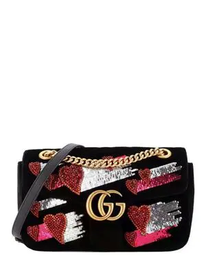 Gucci GG Marmont Small Velvet Flap Bag Black