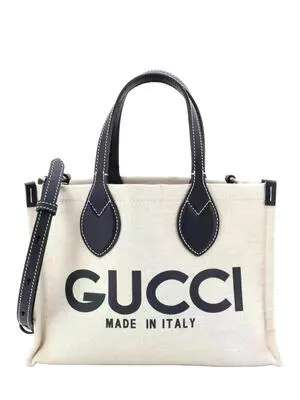 Gucci Logo Shopper Tote Printed Canvas Small Shoulder Bag - Blue