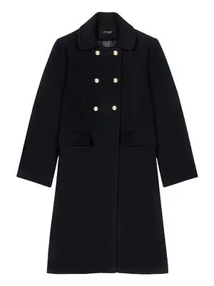 Maje Long Double-breasted Wool-blend Coat - Black