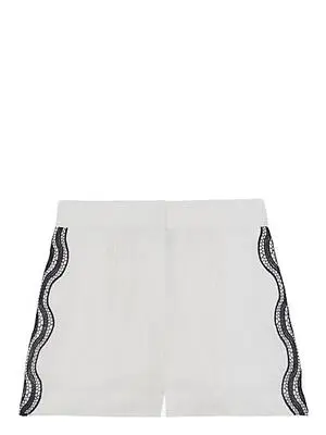 REISS Felicity Scalloped Linen Shorts - Ivory Navy