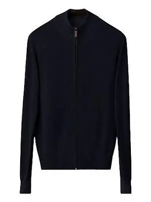 Eton Zip-Up Knitted Wool Cardigan Navy Blue