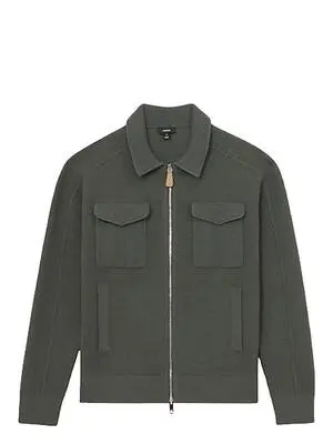 REISS Calder Zip-up Wool Cardigan - Khaki Green
