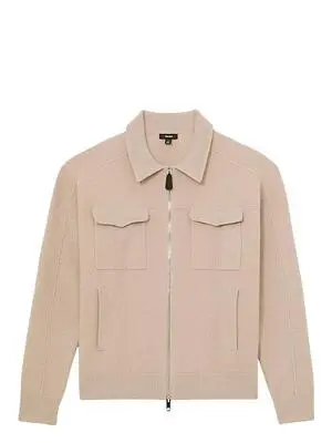 REISS Calder Zip-up Wool Cardigan - Soft Camel Brown