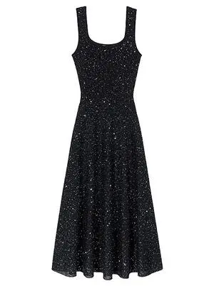 Maje Square-neck Rhinestone-embellished Knitted Maxi Dress - Black