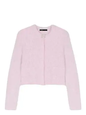 Maje Bow-embellished Ribbed Knitted Cardigan - Pink