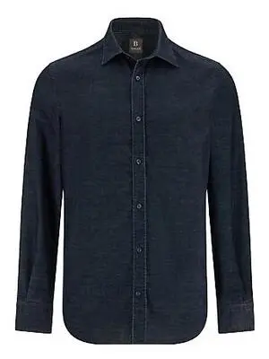 Boggi Milano Long-sleeved Regular-fit Velvet Shirt - Navy Blue