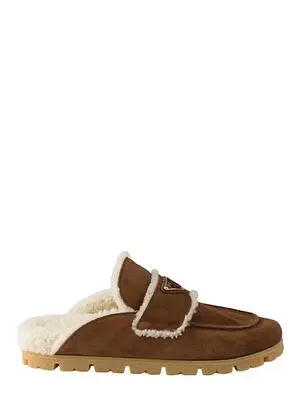 Prada Suede And Shearling Mules - Brown