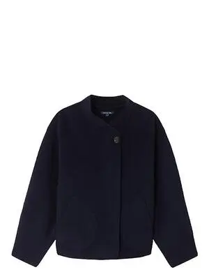 Soeur Windsor Asymmetric-collar Wool-blend Coat - Deep Navy