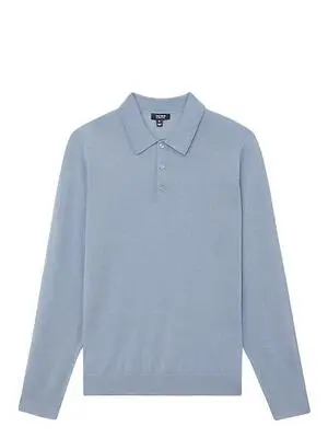 REISS Trafford Half-button Merino-wool Polo - Steel Blue