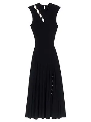 Maje Ribbed Cut-out Stretch-knit Maxi Dress - Black