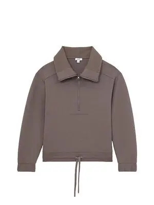 REISS Half-zip Jersey Sweatshirt - Taupe Brown