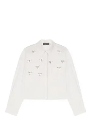 Maje Cropped Jewel-embellished Cotton Shirt - White