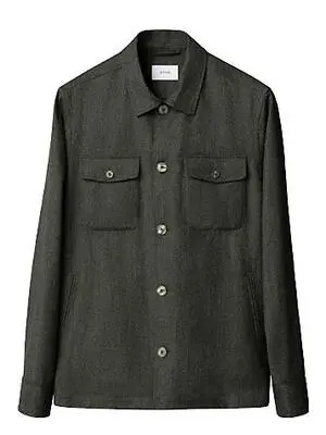 Eton Chest-pocket Long-sleeved Wool Overshirt - Mid Green