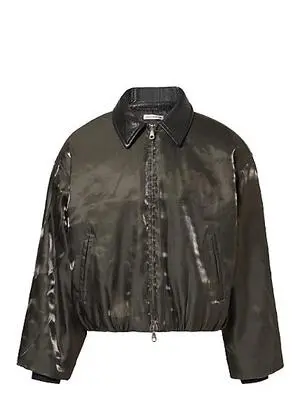 COLE BUXTON Leather-collar Woven Jacket - Dark Green