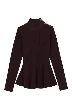 REISS Isabella Peplum-hem Stretch-knit Top - Burgundy