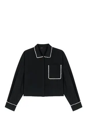 Maje Cropped Embroidered-trim Woven Shirt - Black