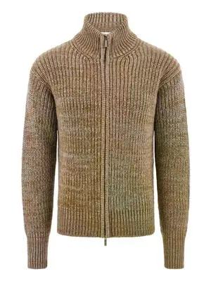 FERRAGAMO High Neck Rib Knit Cardigan - Brown