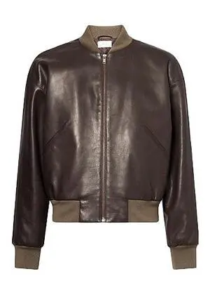 THE ROW Setsen Leather Bomber Jacket - Coffee