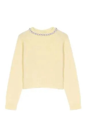 Maje Embellished Fluffy Knitted Jumper - Pale Yellow