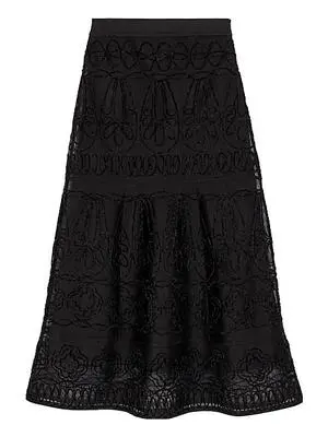 Maje Floral-embroidered Woven Maxi Skirt - Black