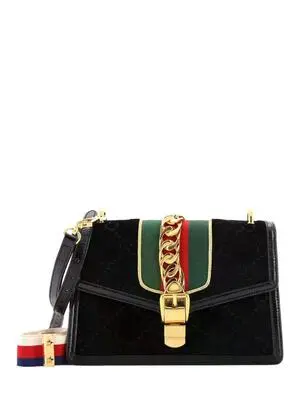 Gucci Sylvie Small Gg Velvet Shoulder Bag - Black