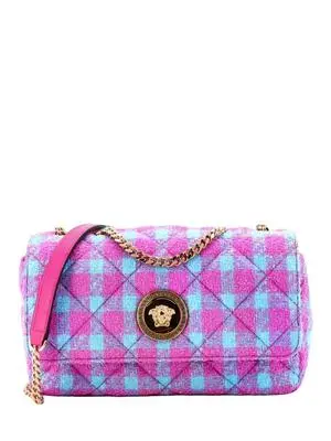 Versace Medusa Icon Chain Flap Bag Quilted Tweed - Pink
