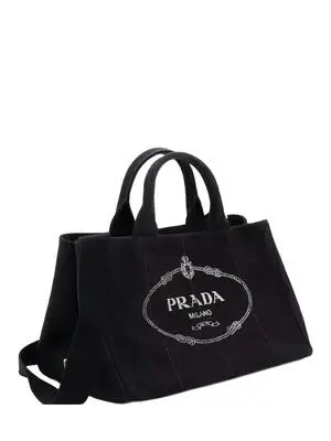 Prada Canapa Convertible Canvas Medium Tote Bag - Black