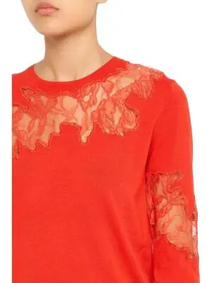 JASON WU Lace-inset Merino Wool Sweater - Papaya