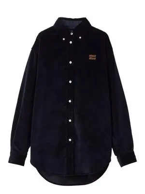 Miu Miu Corduroy And Suede Shirt - Navy