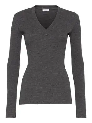 Brunello Cucinelli Wool V-neck Sweater - Grey