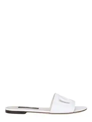 Dolce & Gabbana Dg Logo Leather Flat Sandals - White