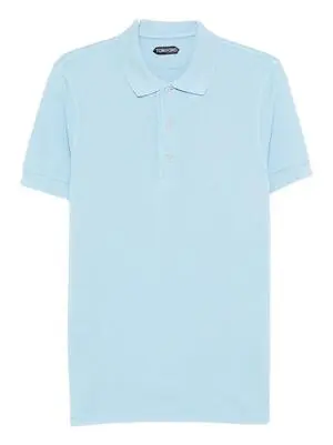TOM FORD Cotton Blend Polo Shirt Sky Blue