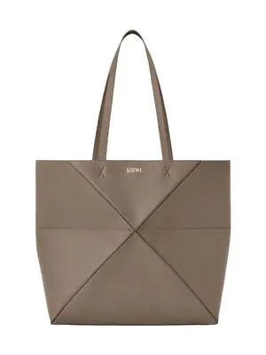 Loewe Puzzle Fold Medium Leather Tote - Grey