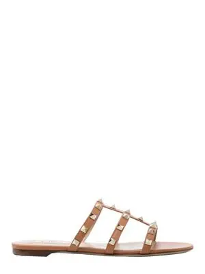 Valentino Garavani Rockstud Leather Sandals Brown