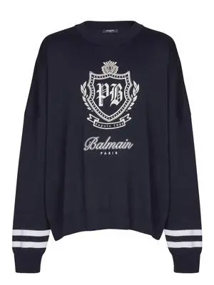 Balmain Wool Sweater With Logo - Blue