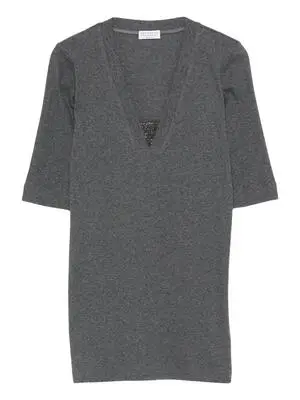 Brunello Cucinelli Cotton V-necked Sweater - Grey