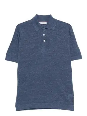 Brunello Cucinelli Linen And Cotton Blend Polo Shirt - Sky Blue
