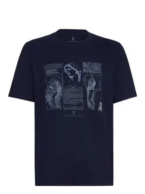 Brunello Cucinelli Brunello Cucinelli Printed Cotton T-Shirt Blue