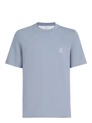 Brunello Cucinelli Logo Cotton T-shirt Sky Blue