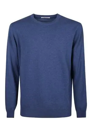 KANGRA Round Neck Fine Wool Sweater - Blue