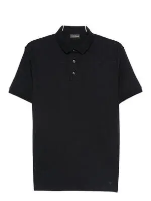 Emporio Armani Printed Cotton Polo Shirt - Blue