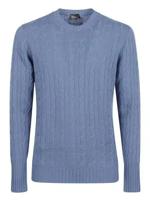 DRUMOHR Roundneck Braided Wool Sweater - Blue