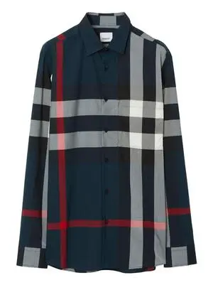 Burberry Check Cotton Shirt - Blue