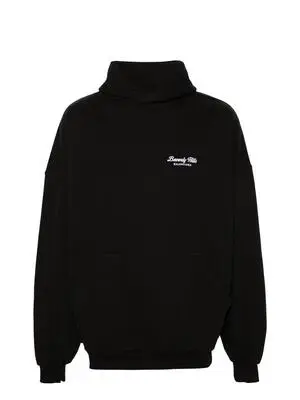 Balenciaga Logo Cotton Hoodie - Black
