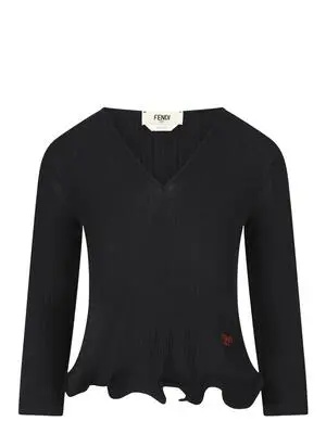 Fendi V-neck Wool Sweater - Black