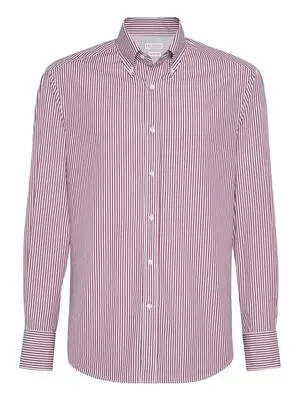 Brunello Cucinelli Striped Cotton Shirt - Red